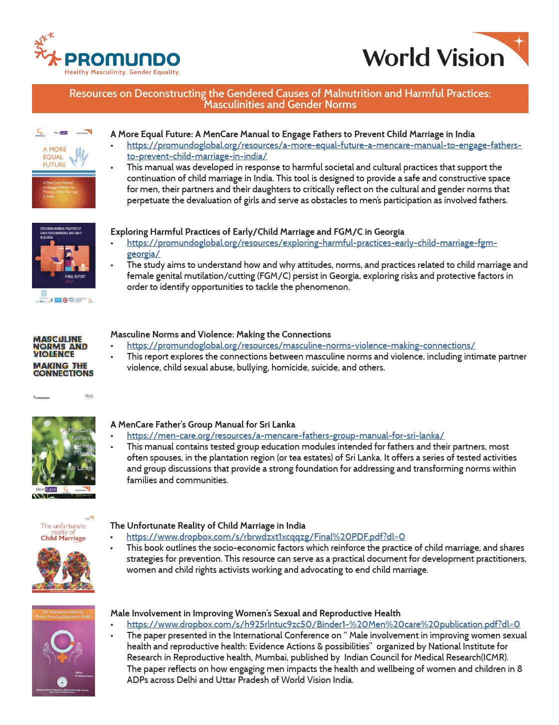 Key Resources on Deconstructing the Gendered Causes of Malnutrition and Harmful Practices ...